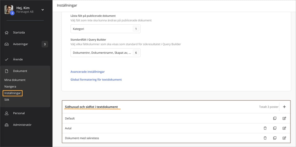 Var du skapar Sidhuvud/sidfot i textdokument